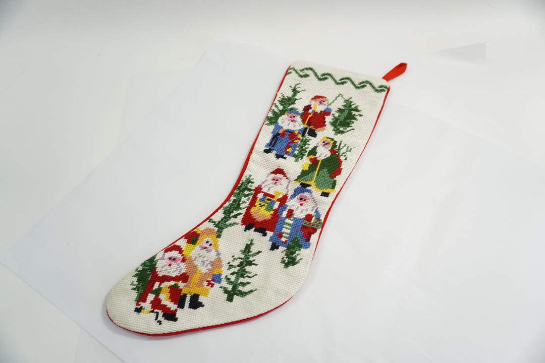 Vintage Needlepoint Christmas Stocking, Wool Needlepoint, Santa ...