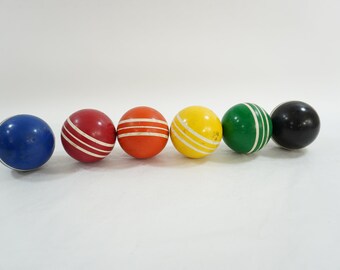 Vintage Croquet Balls, 6 Croquet Balls, Triple Stripe, Ribbed Croquet ...