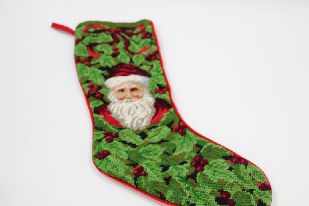 Vintage Needlepoint Christmas Stocking, Wool Needlepoint, Santa ...