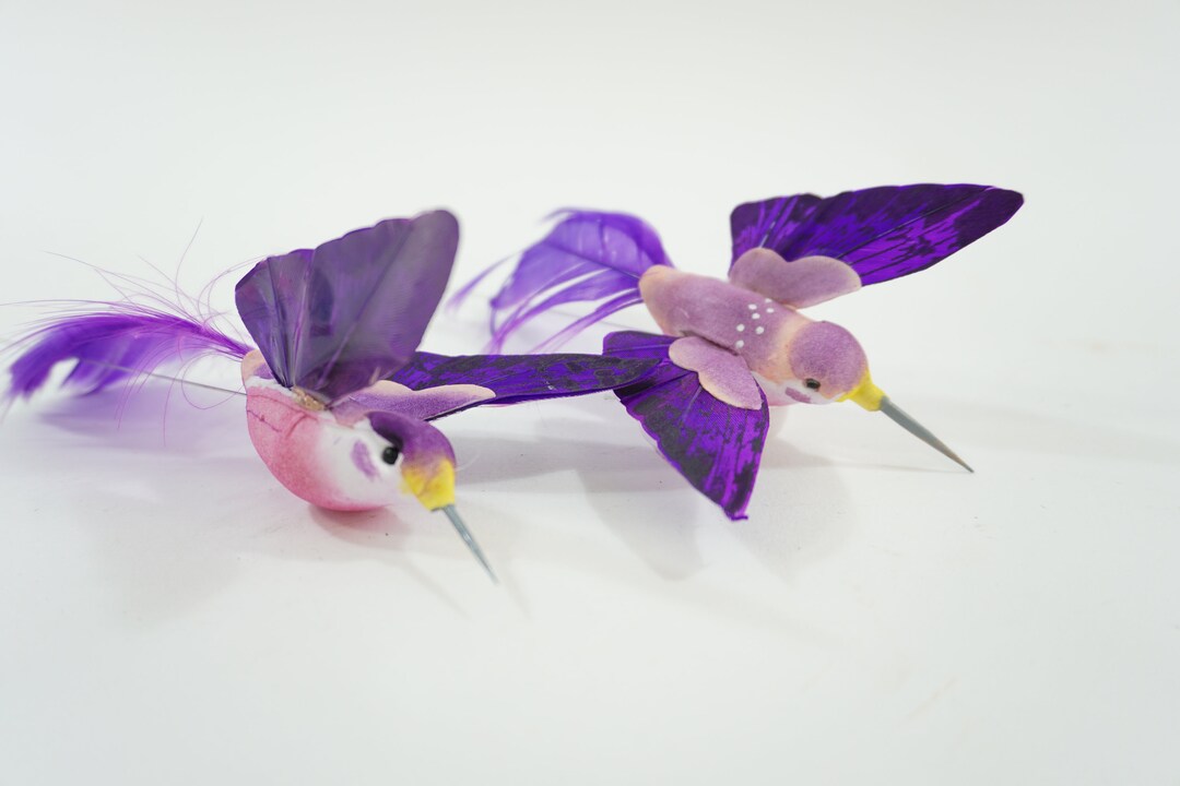 Artificial Hummingbirds, 2 Feathered Birds, 2 Hummingbirds W/ Feathered ...