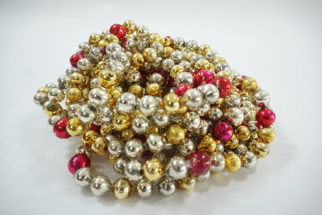 Vintage Christmas Garland, Glass Tree Garland, Beaded Glass Garland ...