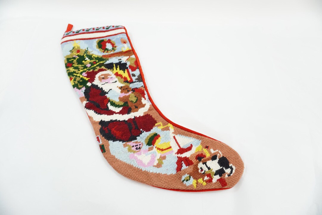 Vintage Needlepoint Christmas Stocking, Wool Needlepoint, Santa ...