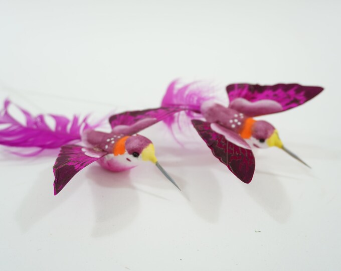 Artificial Hummingbirds, 2 Feathered Birds, 2 Hummingbirds W/ Feathered ...