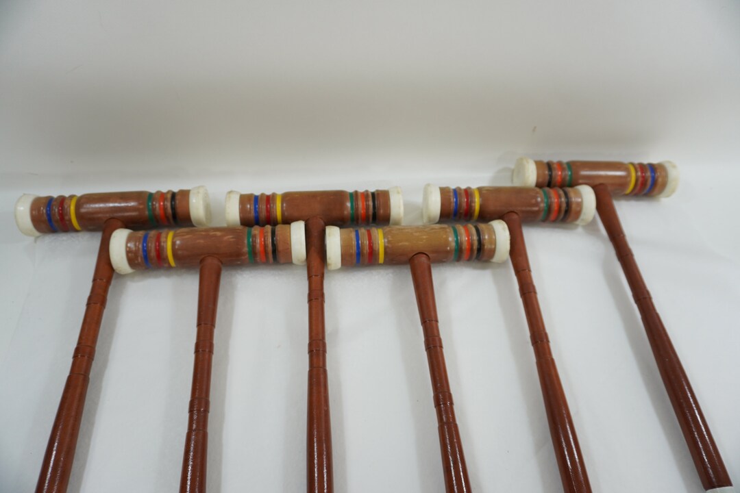 WOODEN Croquet Mallets and Handles, Set of 6 Mallets, Dark Wood Croquet ...