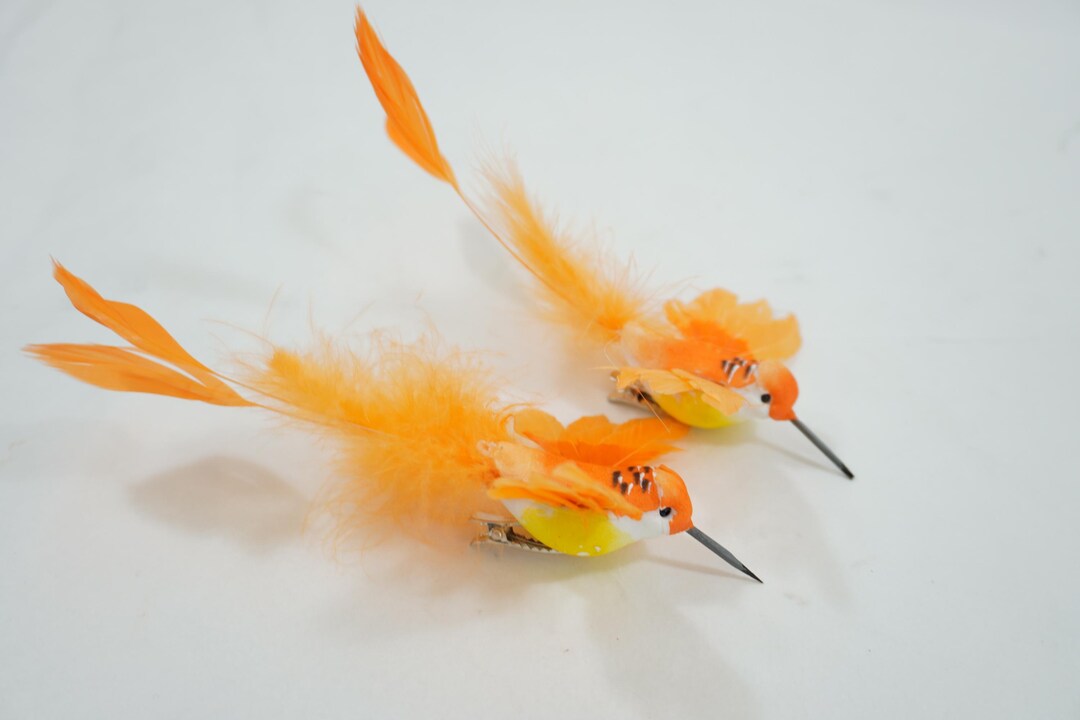 Artificial Hummingbirds Feathered Birds Orange Hummingbirds W ...