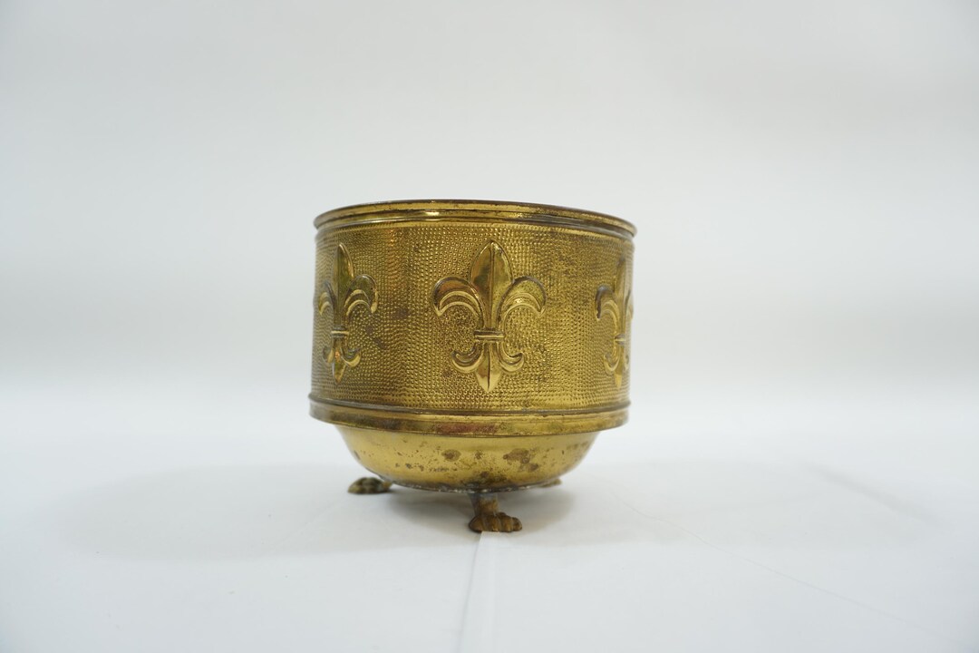 Small Brass Planter, Footed Round Embossed Brass Plant Holder, French ...