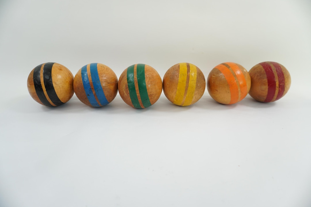 Croquet Balls, Wooden Striped Croquet Balls, Set of 6 Wooden Croquet ...