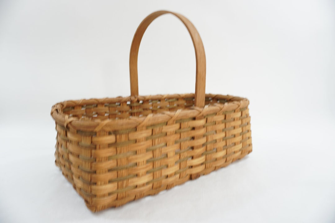 Splint Wood Basket, Gathering Basket, Handled Basket, Rectangular Basket, Handmade Basket With ...