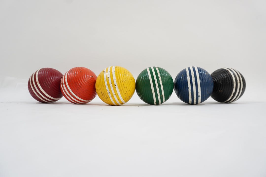 Vintage Croquet Balls, 6 Croquet Balls, Triple Stripe, Ribbed Croquet ...