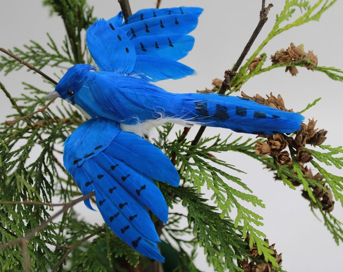 Artificial Bird, Feathered Bird, Blue Flying Bird, 6" Open Wing Blue ...