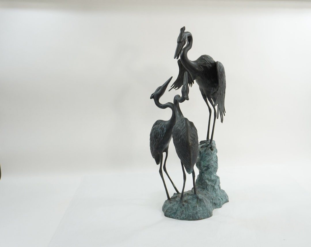 Crane Sculpture, Large Bronze Sculpture, Bird Statue, Pond Garden Art ...