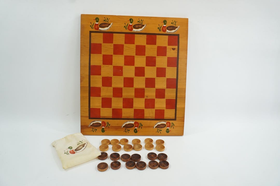 Wood Checker Board W/ Game Pieces, Hand Made Pine Wood, Hand Made Hand ...