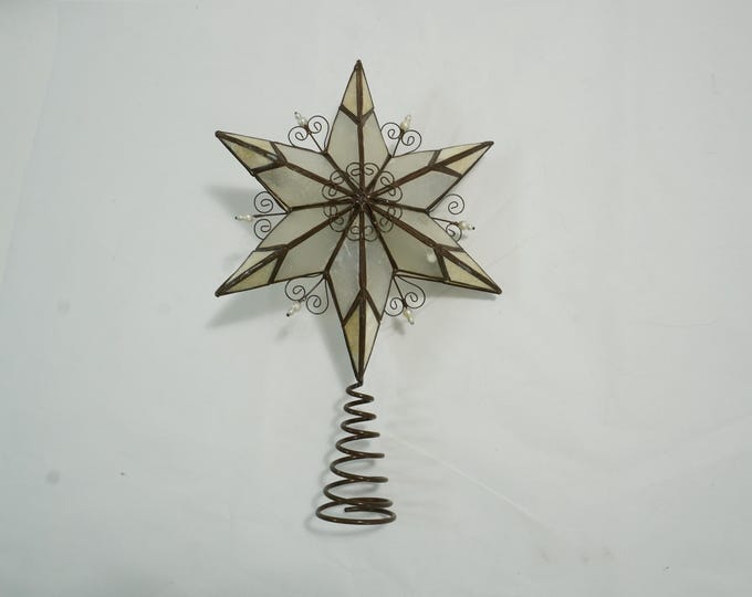 Capiz Shell Tree Topper, Star Shaped Christmas Tree Topper, Metal and ...