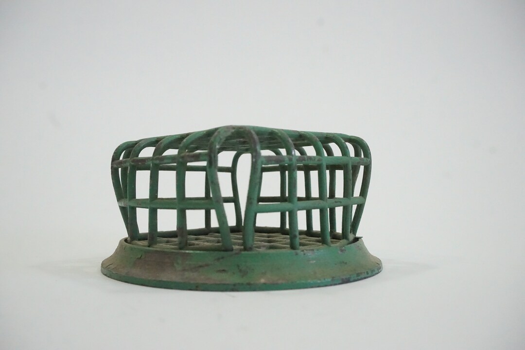 Metal Cage Flower Frog, Green Metal Beagle Vogue Cage Industrial Style ...