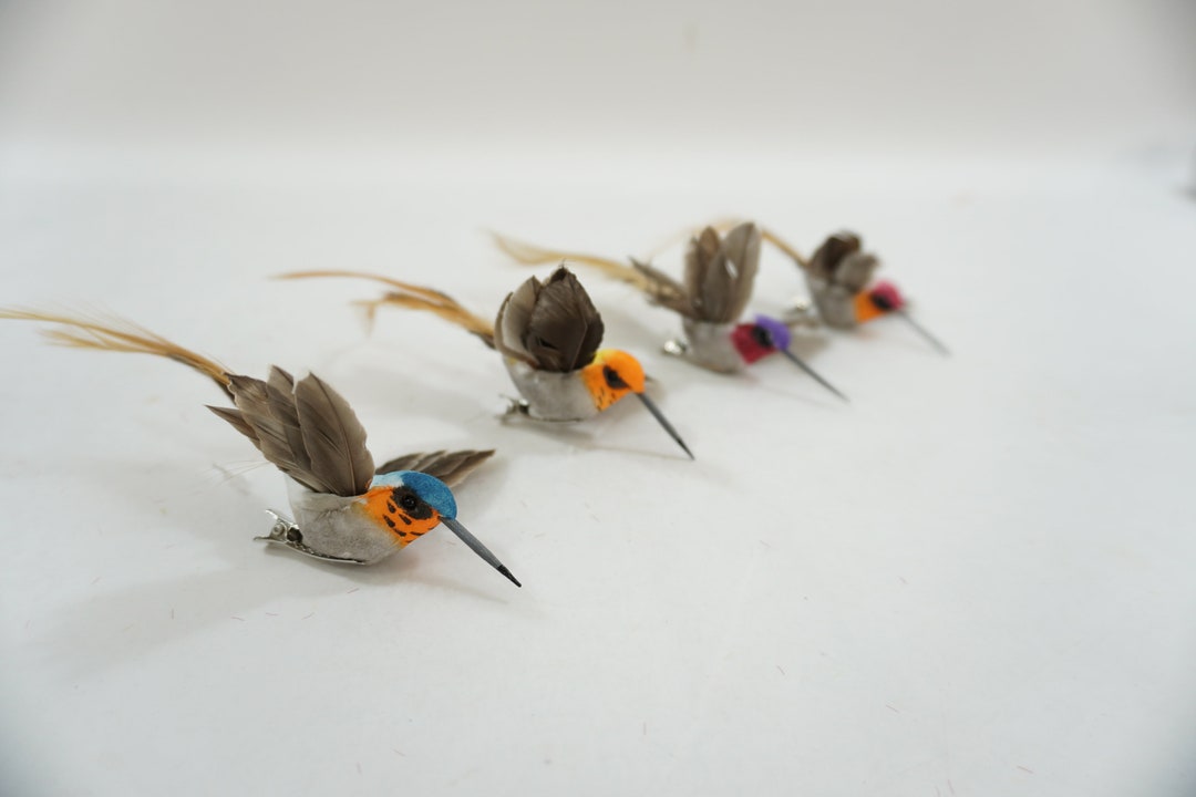 Artificial Hummingbirds, Feathered Birds, 4 Hummingbirds W/ Feathered ...