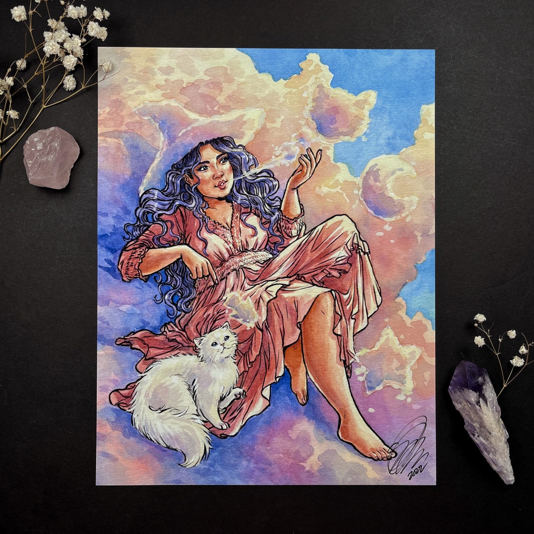 Cloud Witch / Witchtober Witch / Signed Print Original Watercolor - Etsy