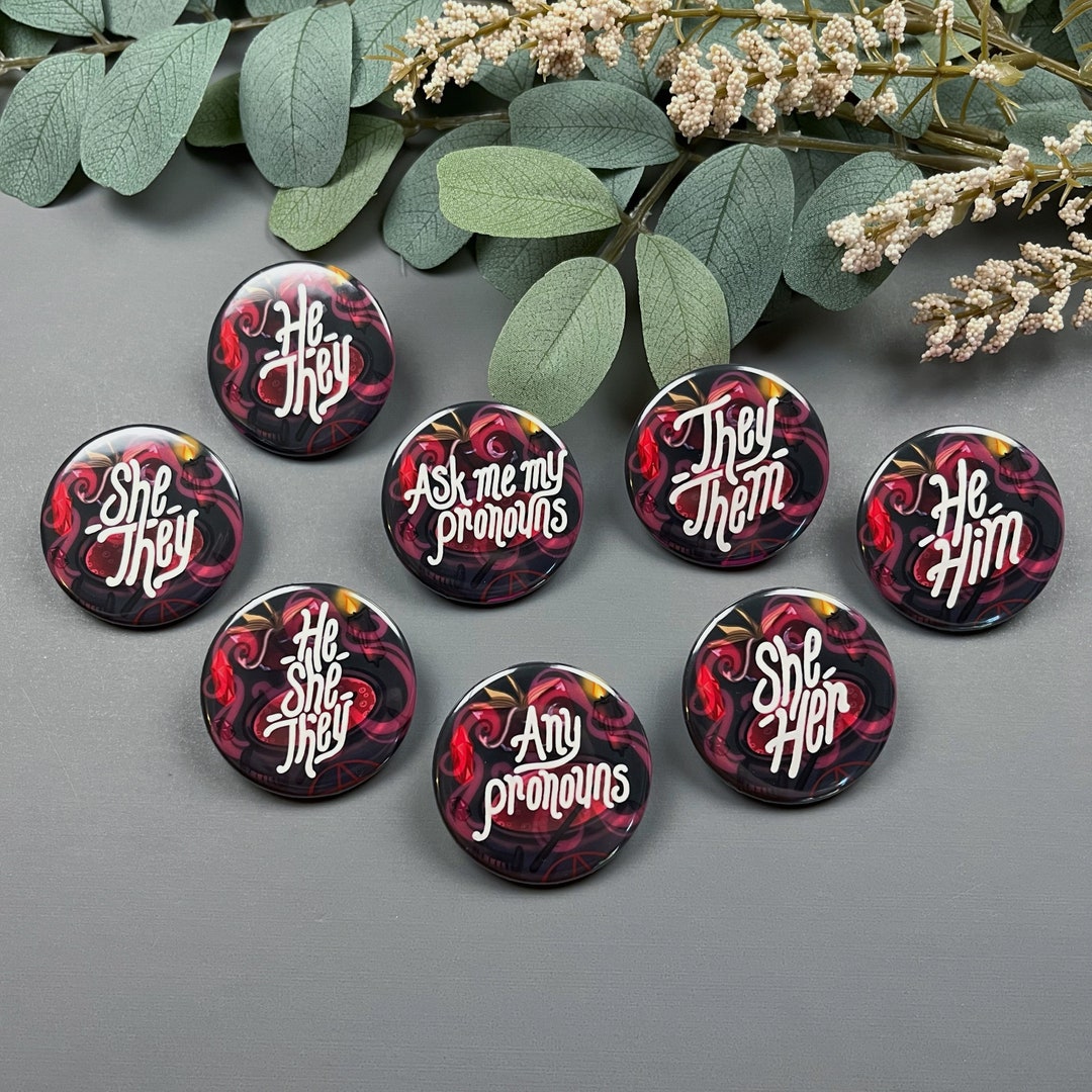 Witchy Pronouns Button / 37mm / 1.46 Inches / Red Witch Pronoun Button ...