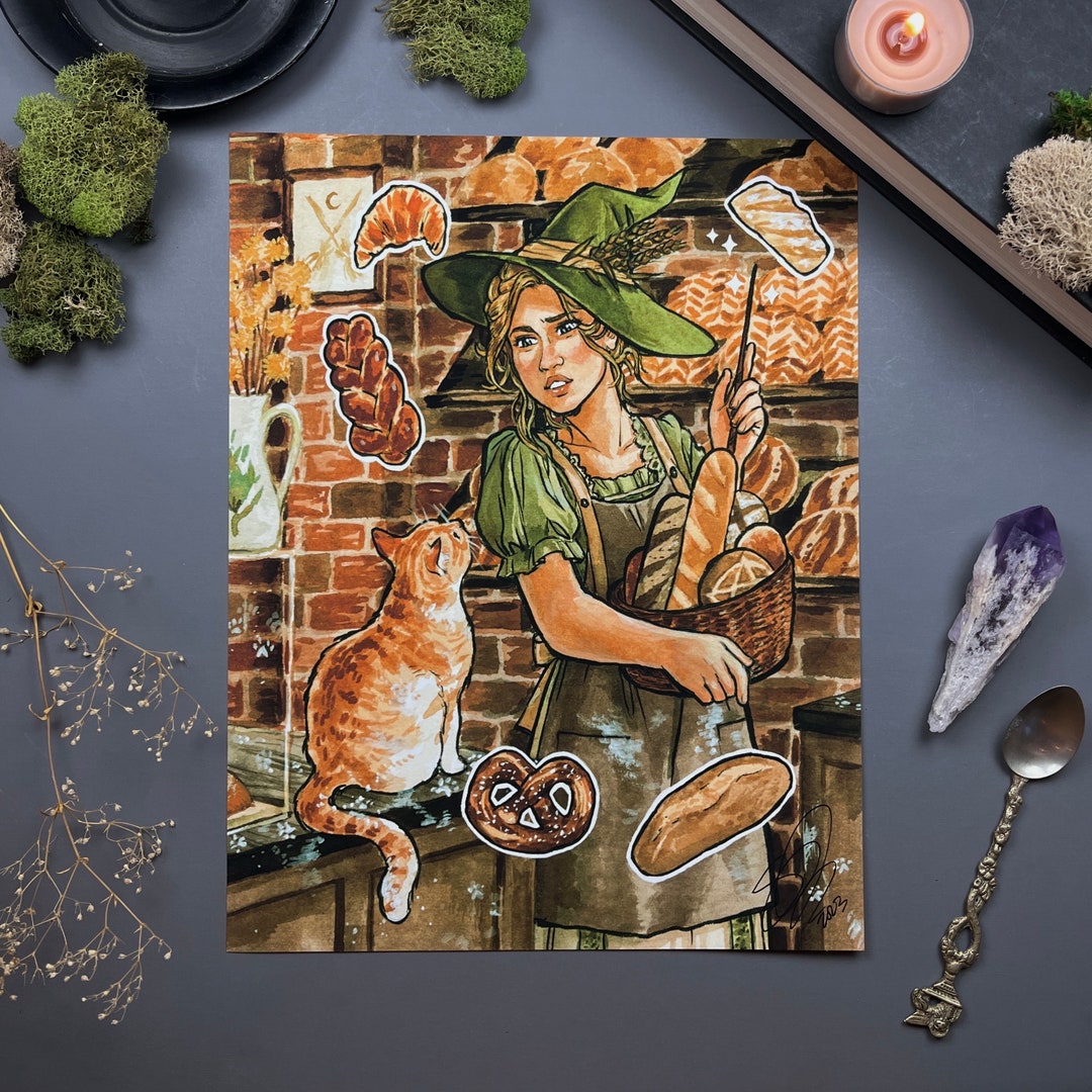 Bread Witch / Witchtober Witch / Signed Print Original Watercolor - Etsy