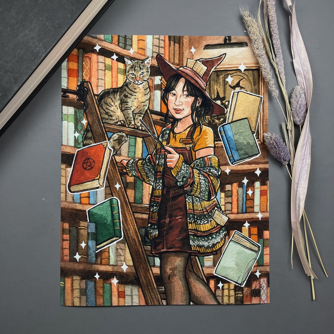 Library Witch / Witchtober Witch / Signed Print Original Watercolor - Etsy