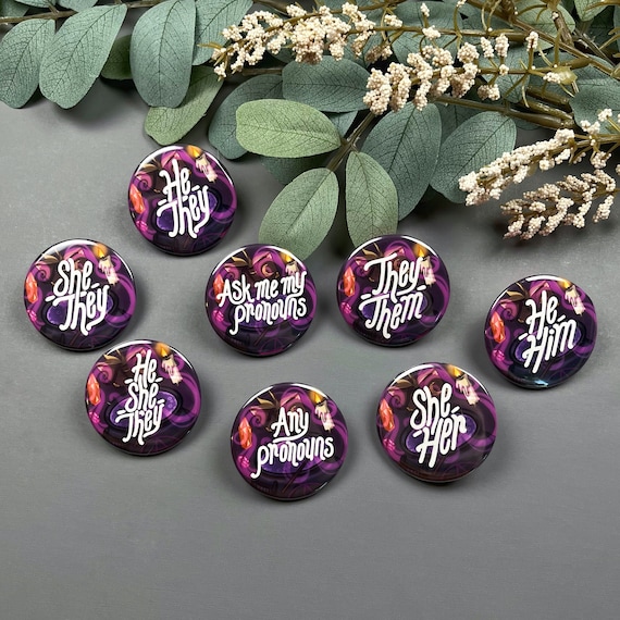 Witchy Pronouns Button / 37mm / 1.46 Inches / Purple Pronoun | Etsy