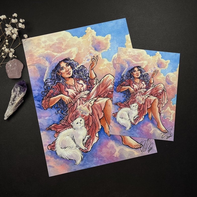 Cloud Witch / Witchtober Witch / Signed Print Original - Etsy