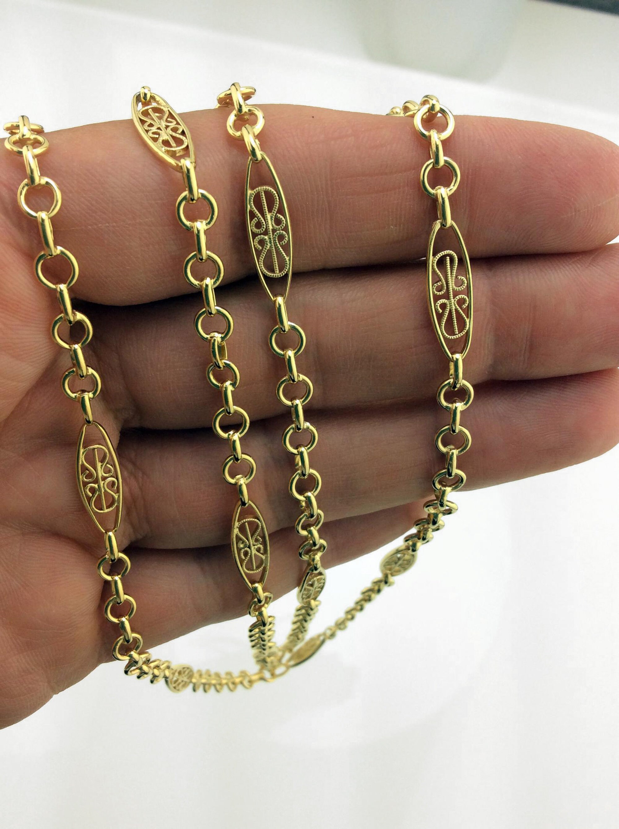 Antique Vermeil Silver Chain Necklace, Scrolled Filigree, Layering ...