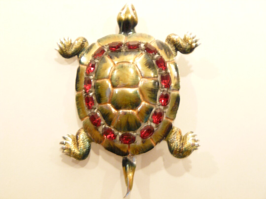 Rare 1942 Coro " Strass Turtle " Enamel & Ruby Rhinestone A. Katz ...