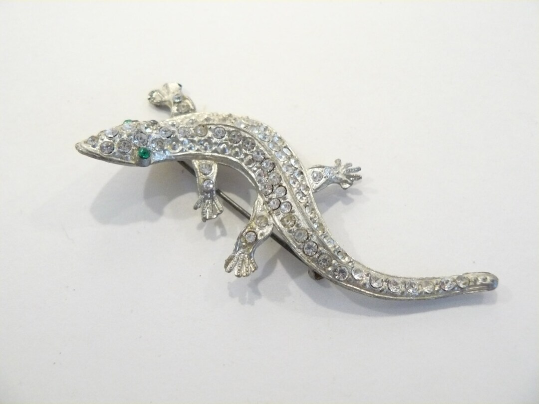 Charming Art Deco Signed Rhinestone Figural Lizard Brooch / Pin - Etsy