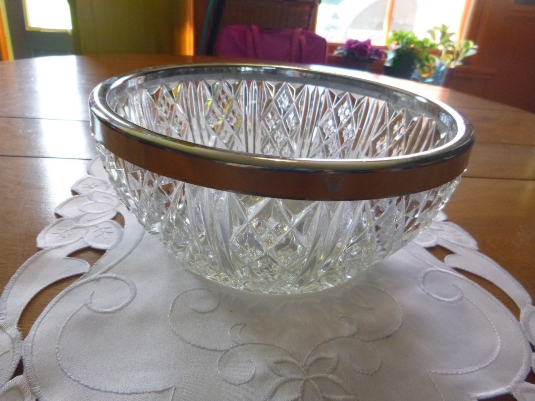 Silver Rimmed Glass Bowl - Etsy Canada