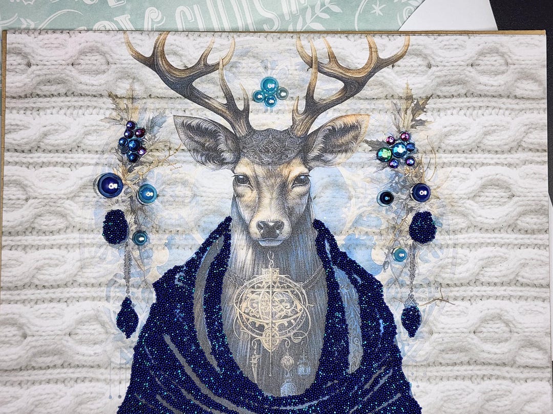 Christmas Yule Deer Jeweled Glittered Greeting Card - Etsy