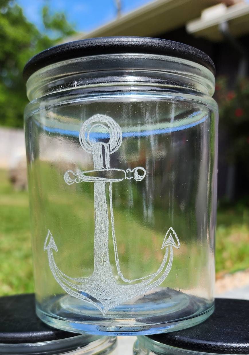 Etched Anchor Glass Storage Container Jar With Lid - Etsy