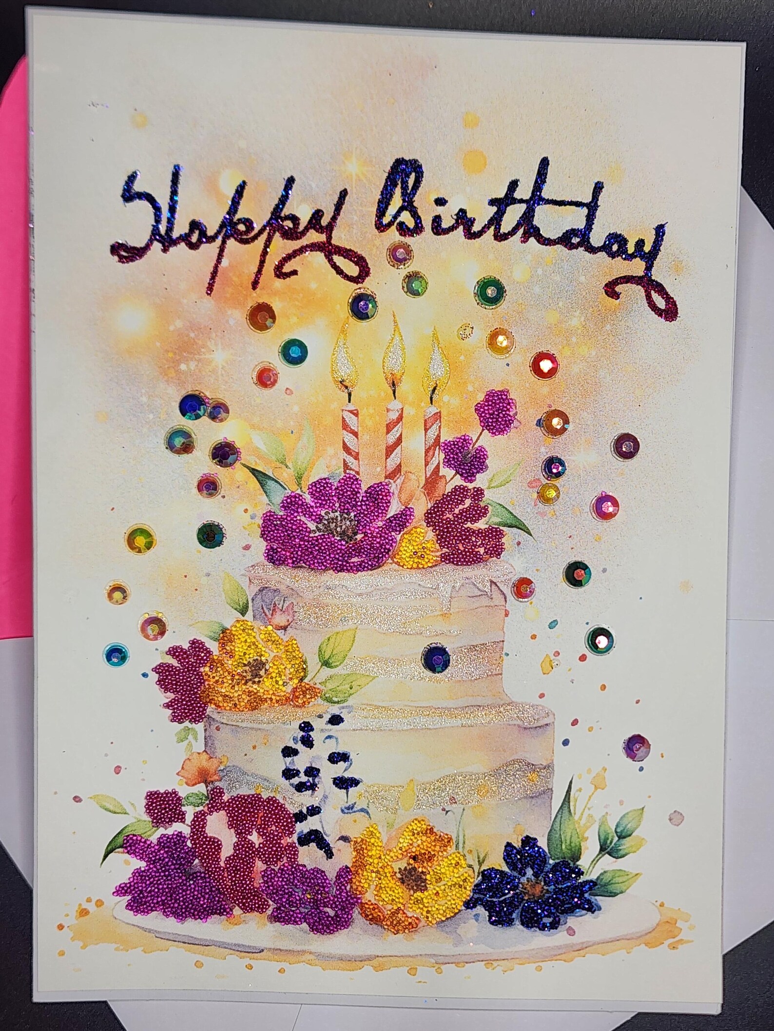 Birthday Card Bright Colorful Birthday Cake Glittered Greeting Card - Etsy
