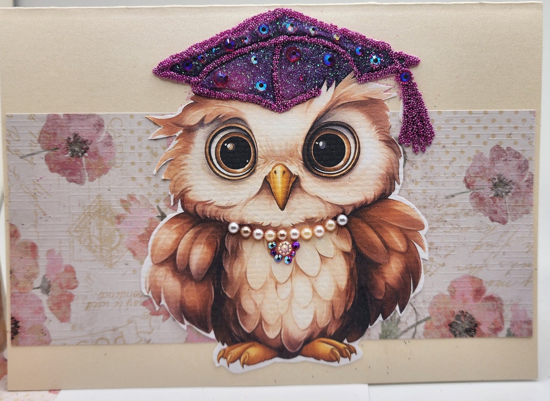 Graduation Diva Owl Glittered Greeting Card - Etsy