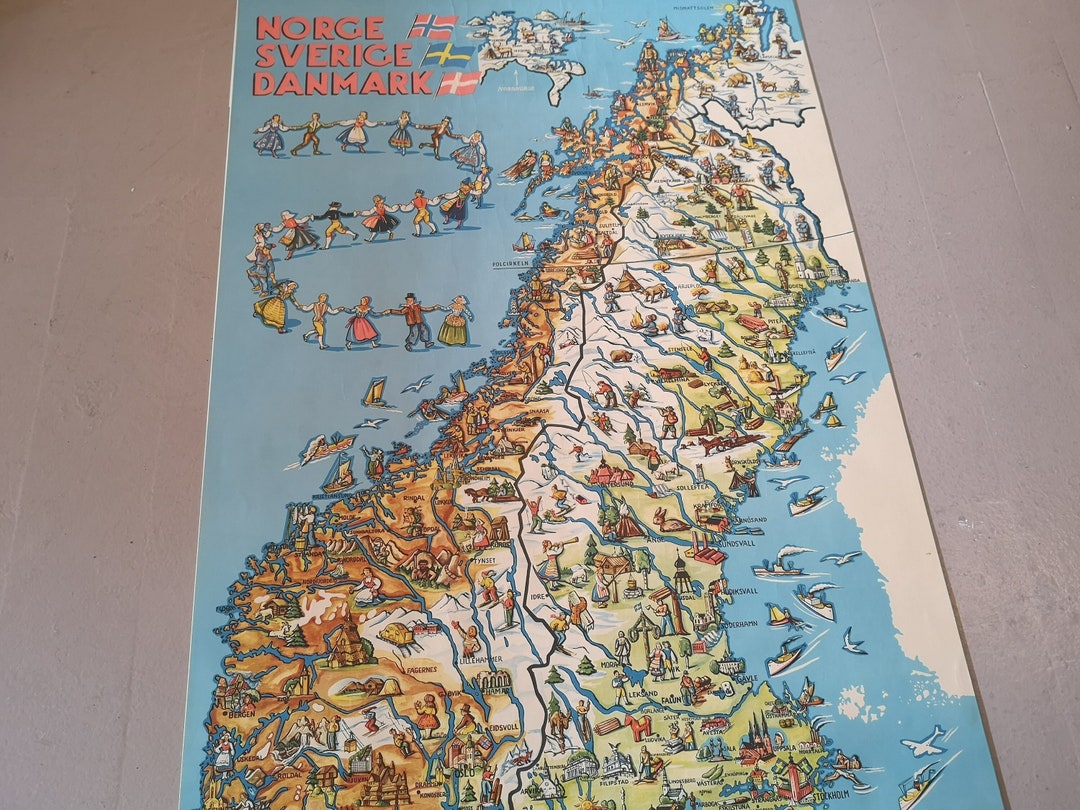 Vintage Poster Pictorial Travel Map of Sweden, Denmark & Norway ...