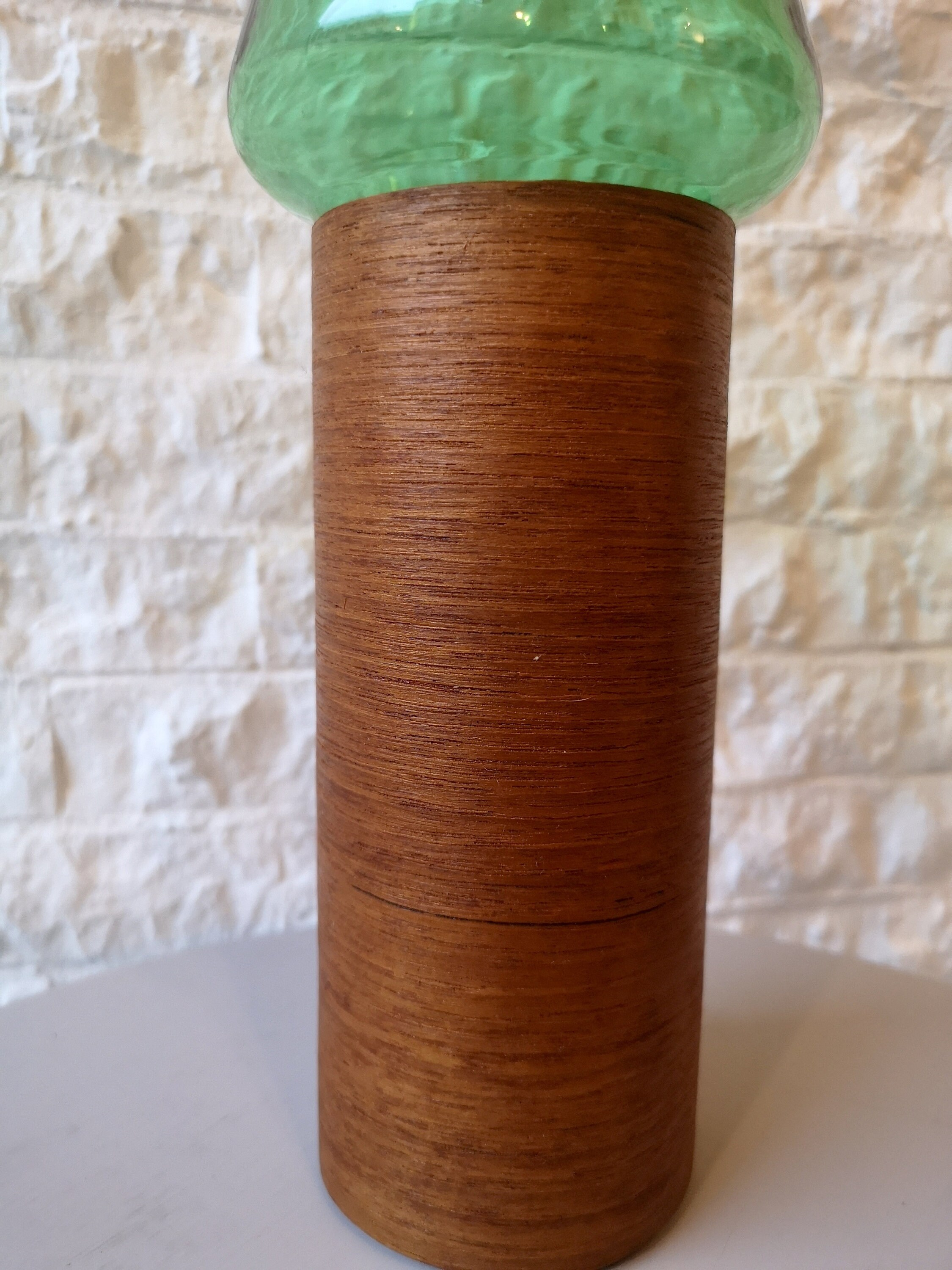 Pukeberg Sweden Glass & Teak Green Decanter or Vase Swedish Modern ...