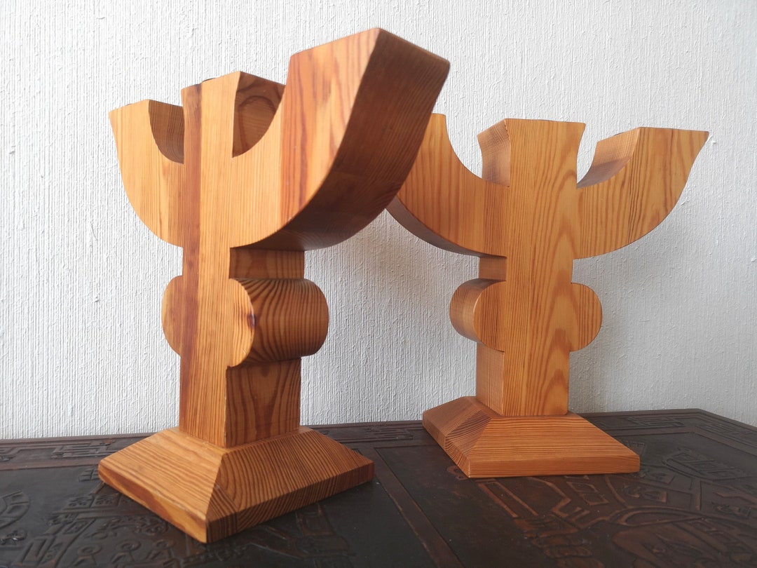 Stig Johnsson Smålandsslöjd Sweden Pair of Large Pinewood Candelabras ...