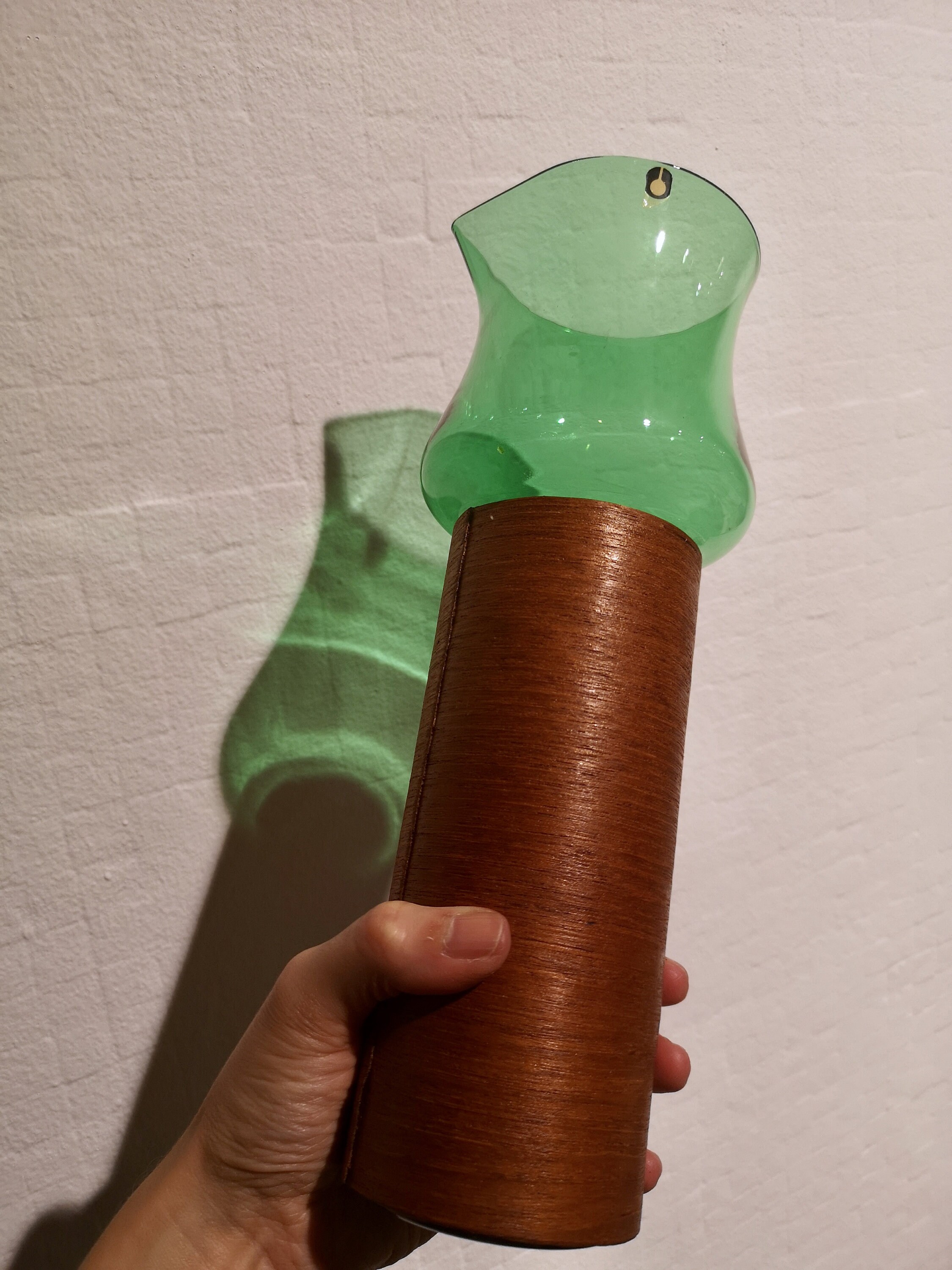 Pukeberg Sweden Glass & Teak Green Decanter or Vase Swedish Modern ...