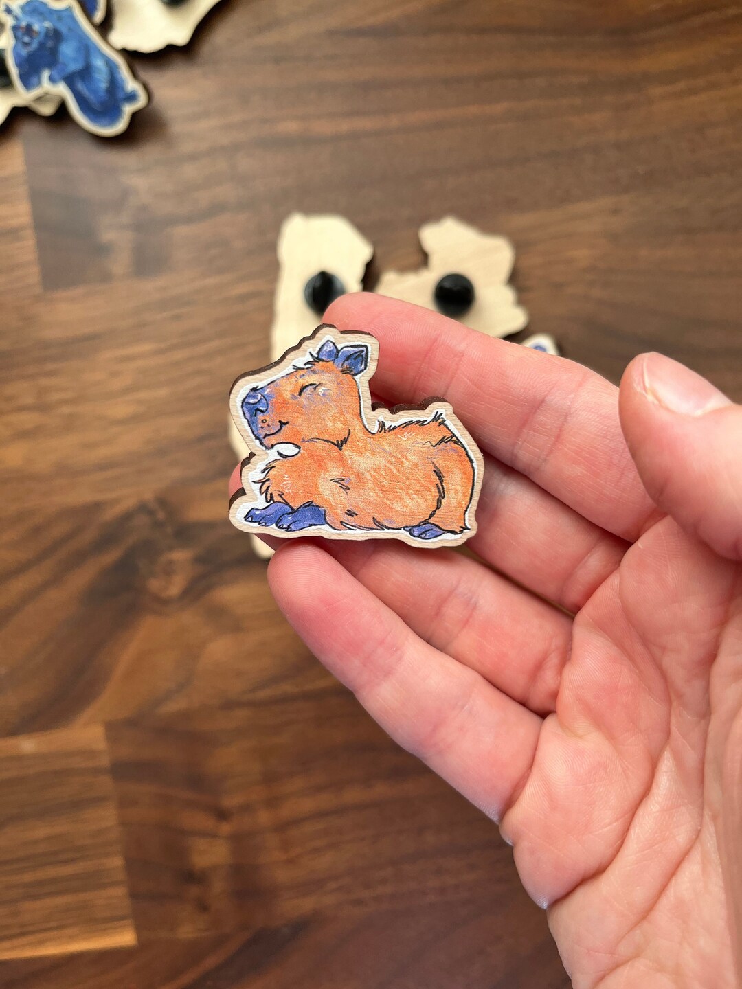 Capybara - Quirky Animal Wooden Pin Badge Rare Endangered - Etsy