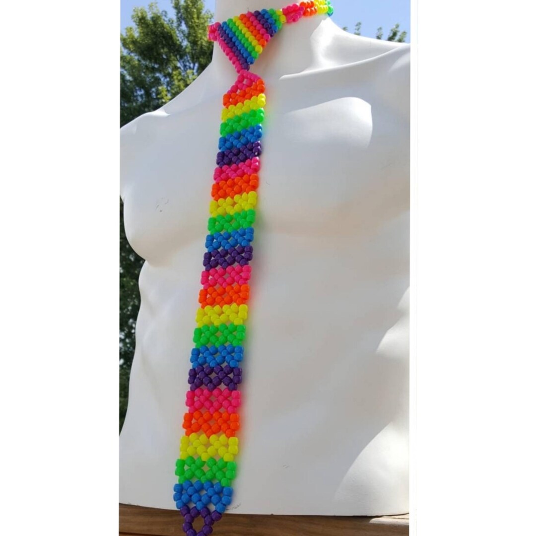 Rainbow Kandi Tie,pride Tie,beaded Tie, Kandi Kid,raver,rave ... Rainbow Kandi Tie,pride Tie,beaded Tie, Kandi Kid,raver,rave ...
