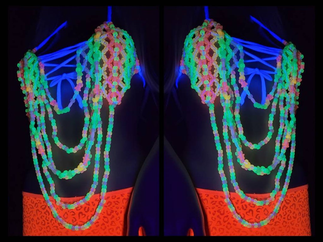 Glow in the Dark Rainbow Kandi Bra,edc Outfit,rave Outfit,rave Costume ...