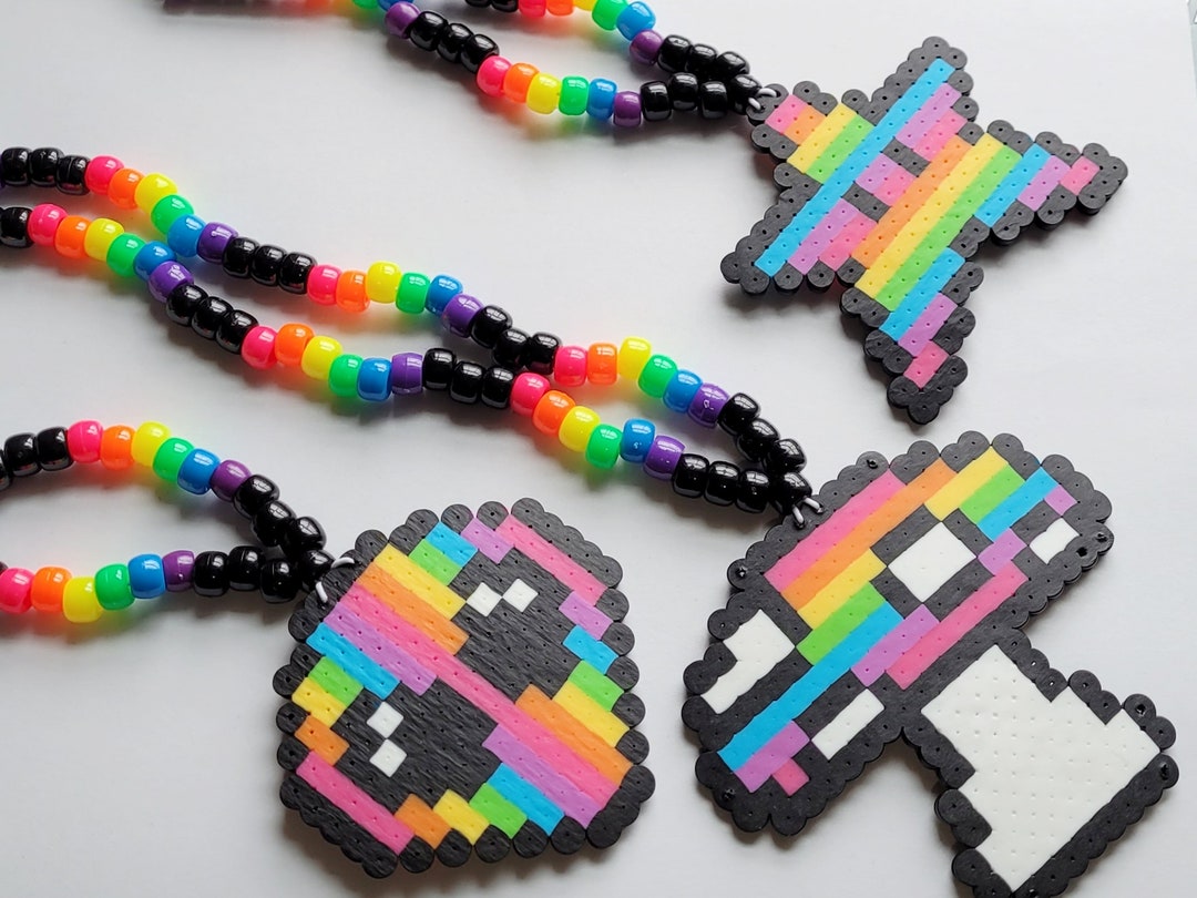 Trippy Rainbow Kandi Necklaces,uv Necklace,star Necklace,alien Necklace ...