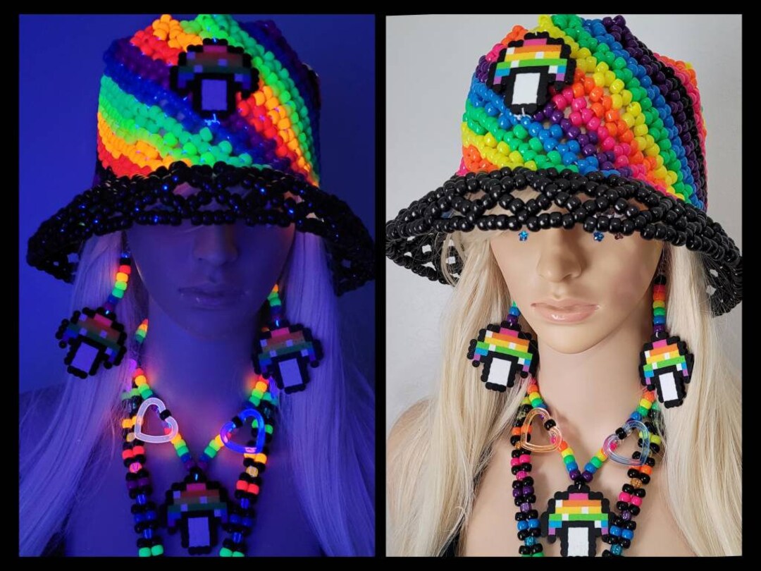 Mushroom Kandi Bucket Hat,rave Hat,rave Bucket Hat,festival Bucket Hat ...