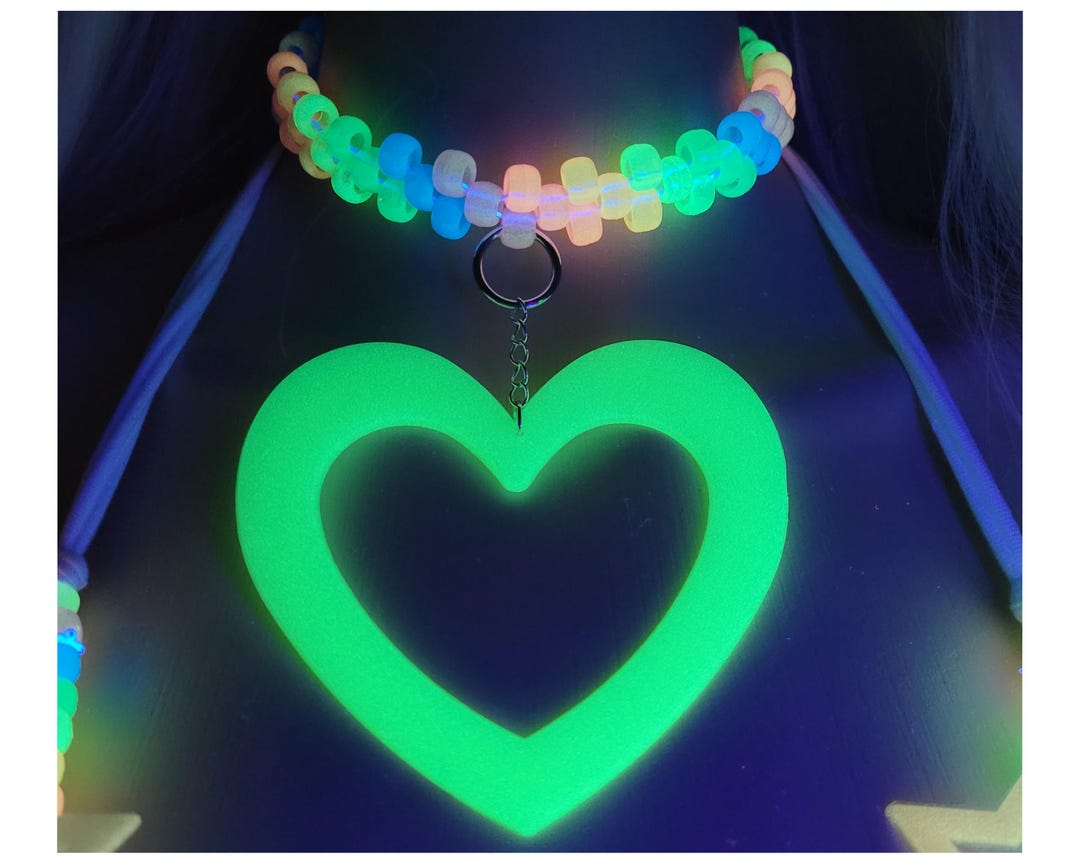 Glow N the Dark Heart Kandi Choker,rave Necklace,rainbow Necklace ...