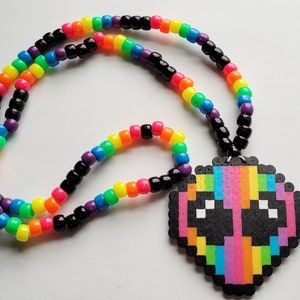 Trippy Rainbow Kandi Necklaces,uv Necklace,star Necklace,alien Necklace ...