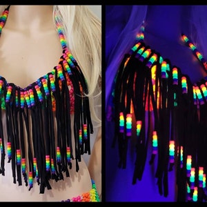 UV Black and Rainbow Fringe Kandi Bra,festival Outfit,rave Outfit ...