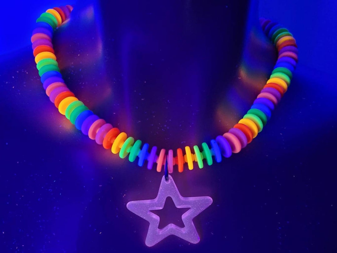 UV Rainbow Star Kandi Necklace, Rave Necklace, Rainbow Necklace,kawaii ...
