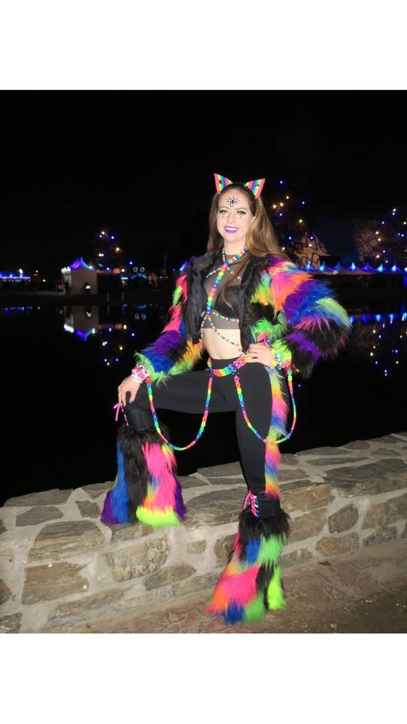 Rainbow Kandi Belt With Leash Cuffs Edc Kandirave - Etsy