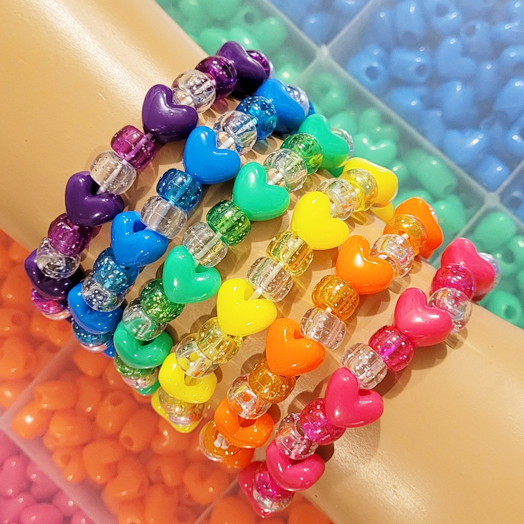 6 Heart Kandi Bracelet Set,glitter Bracelets,kandi Singles,rave Bracelets,edc Kandi,plur,kandi ...