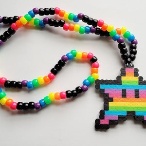 Trippy Rainbow Kandi Necklaces,uv Necklace,star Necklace,alien Necklace ...
