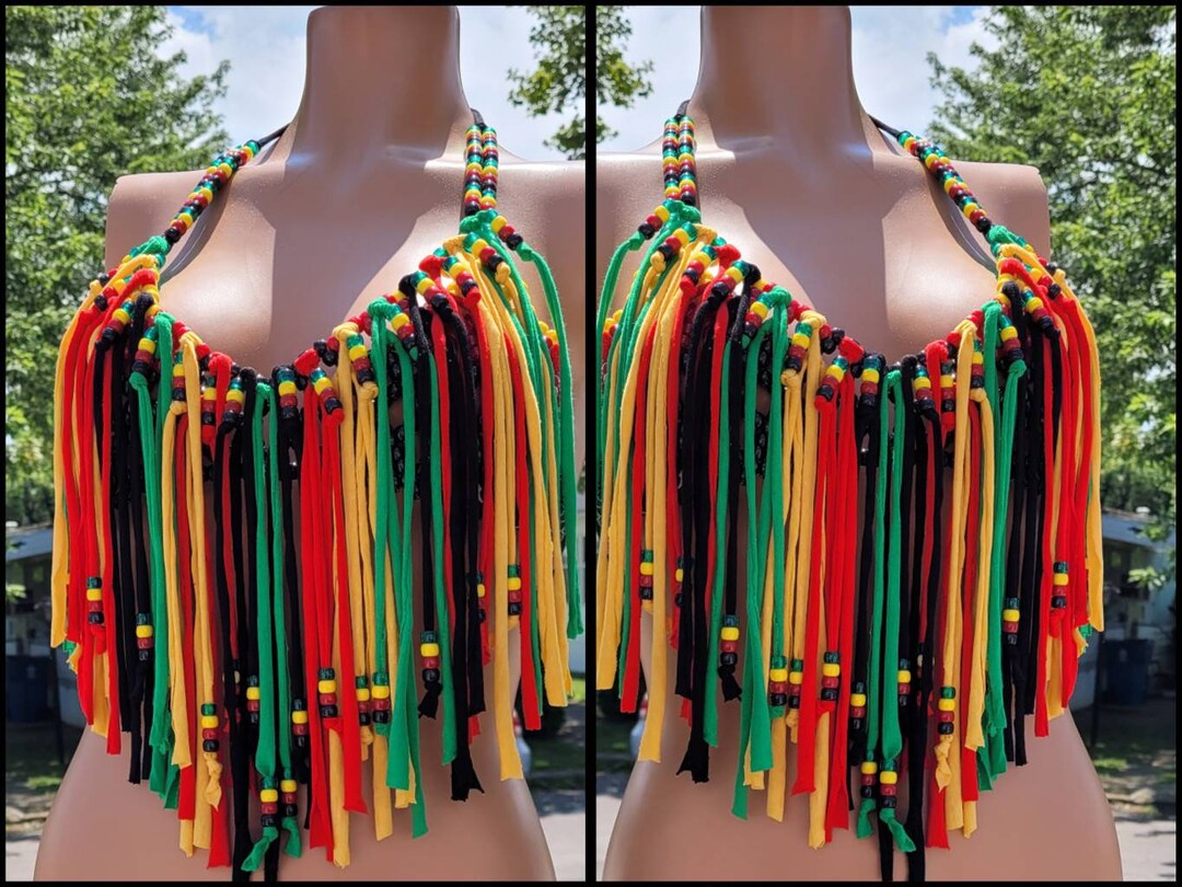 Rasta Love Fringe Kandi Bra,rave Outfit,rave Costume,rave Clothing ...